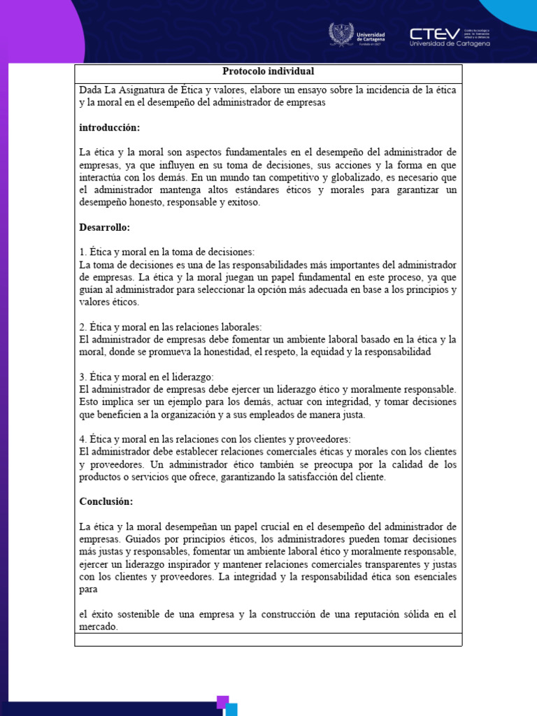 Protocolo Individual de Etica Unidad 1 Etica Ya Moral | PDF | Business | Moralidad
