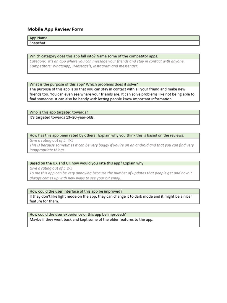 Mobile App Review Form 1 | PDF Mobile App Review Form 1 | PDF