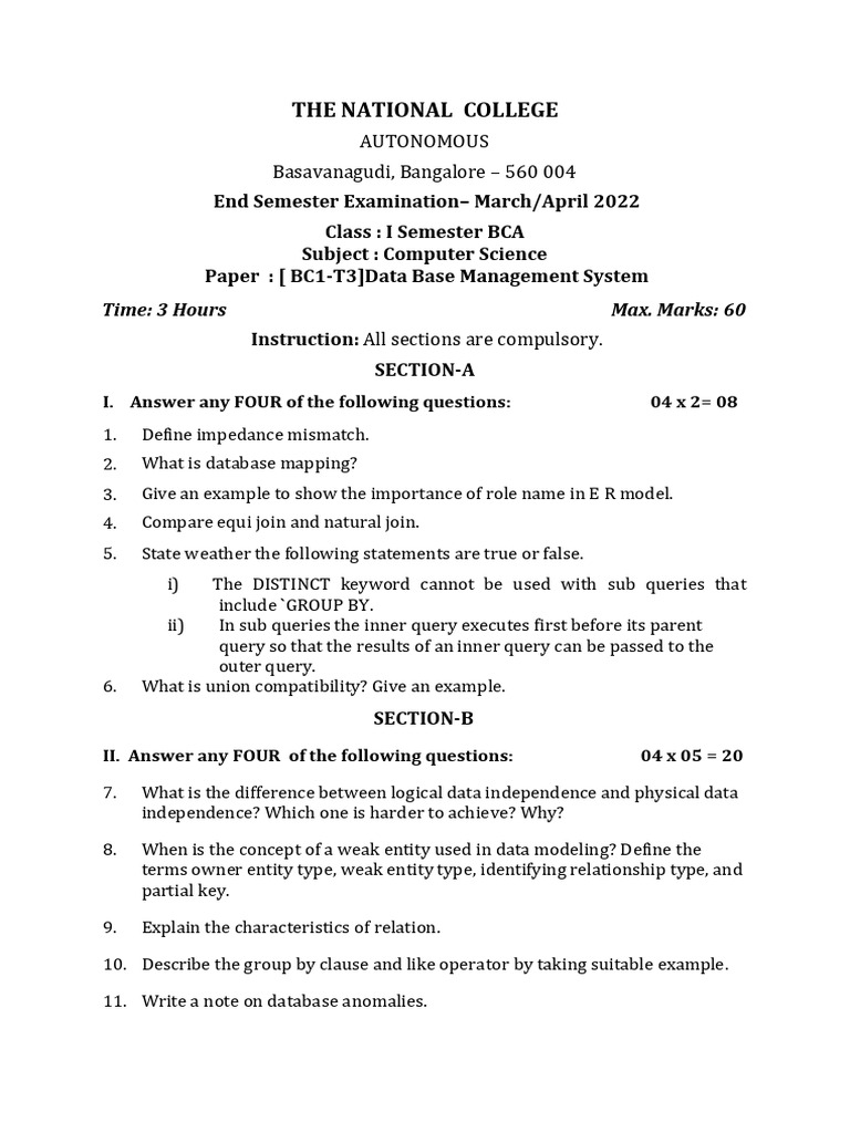 DBMS QP 2022 | PDF | Databases | Relational Model DBMS QP 2022 | PDF | Databases | Relational Model