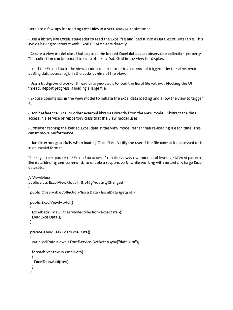 Here Are A Few Tips For Reading Excel Files in A WPF MVVM Application | PDF | Microsoft Excel ...