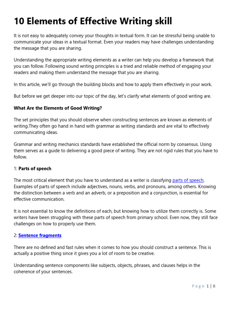 Elements of Effective Writing Skill | PDF | Part Of Speech | Verb