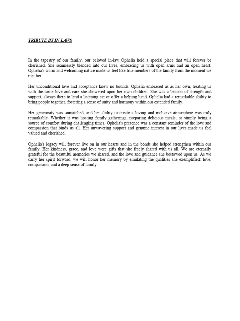 TRIBUTE BY IN-laws | PDF