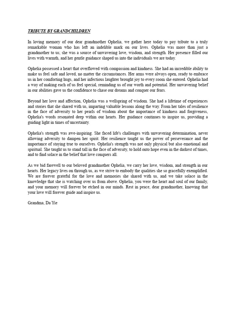 Tribute by Grandchildren | PDF