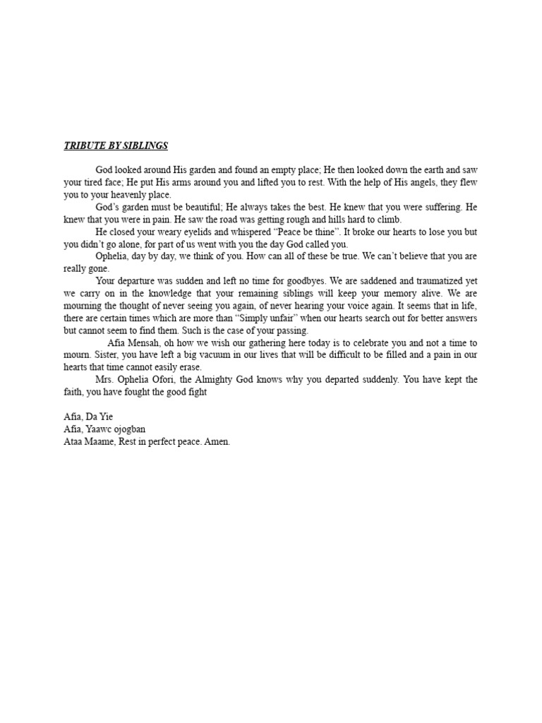 Tribute by Siblings | PDF