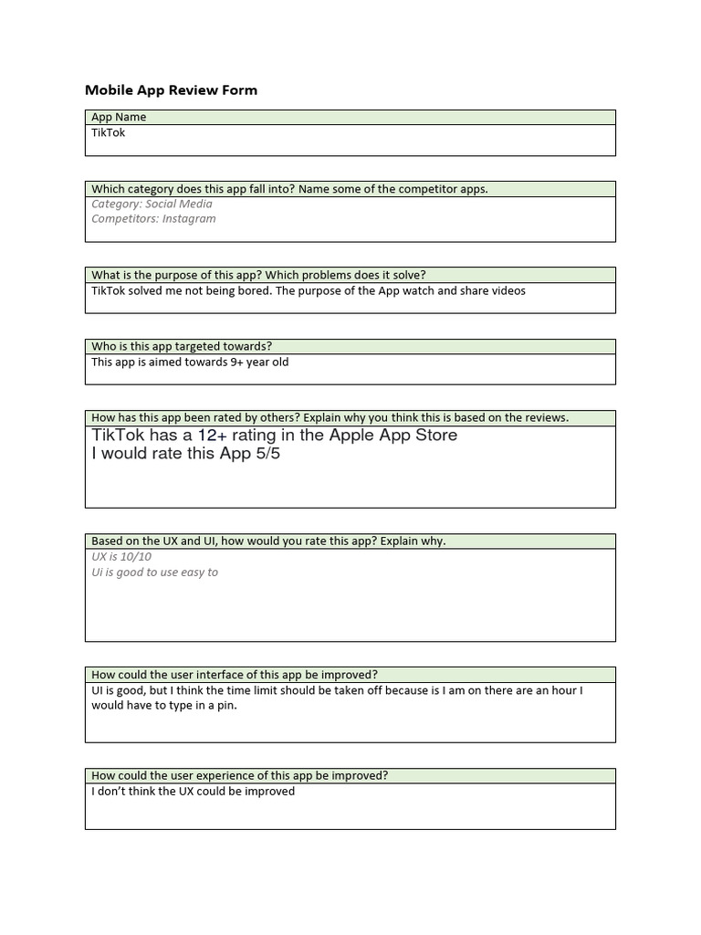 Mobile App Review Form 2 | PDF Mobile App Review Form 2 | PDF