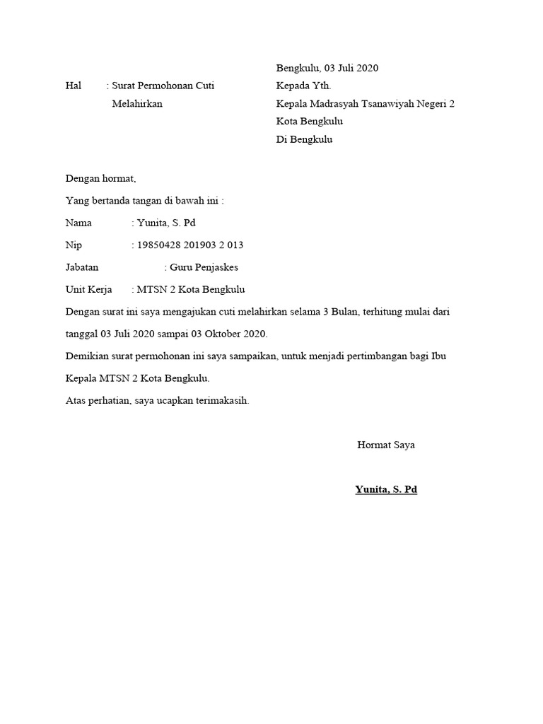 Surat Izin Cuti Melahirkan | PDF