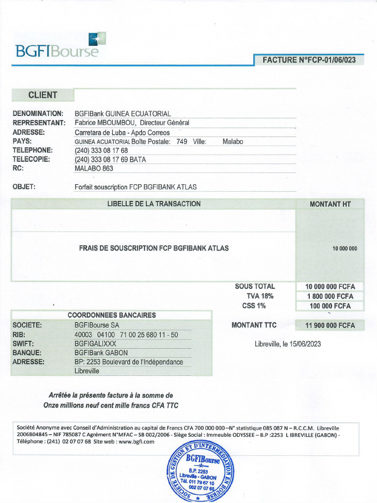Facture Adhesion Fcp Atlas Bgfibank Ge | PDF