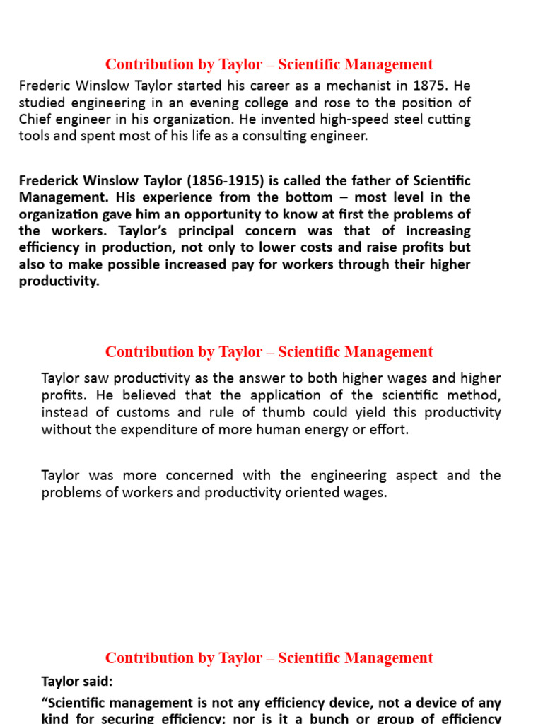 Taylor's Contributions to Scientific Management | PDF | Economies ...