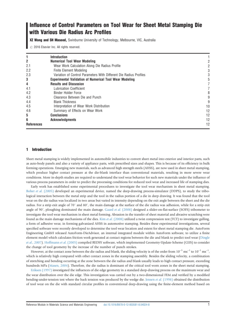 2017 Influence of Control Parameters On Tool Wear For Sheet Metal ...