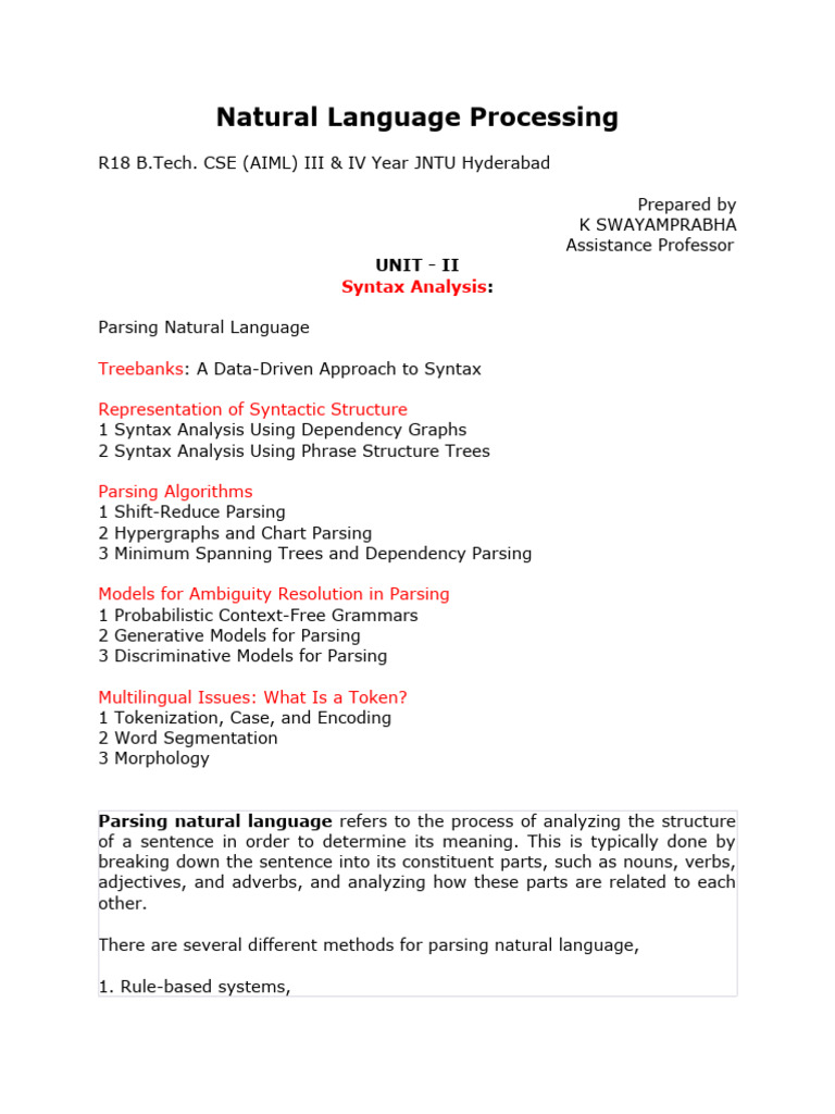 Nlp Unit Ii Notes Pdf Parsing Syntax