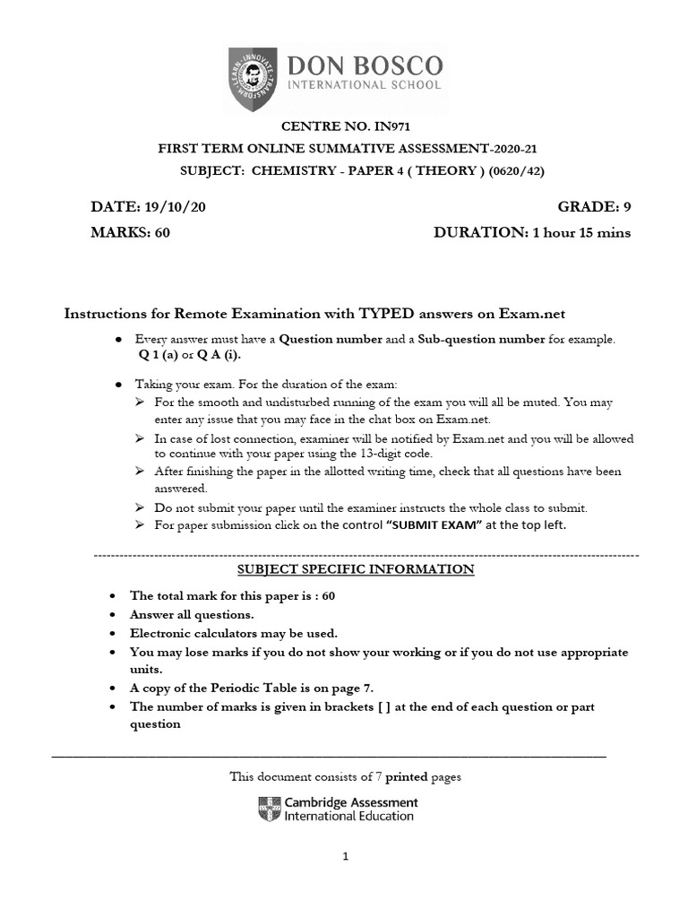 G9 Chem Paper 4 | PDF | Acid | Atoms