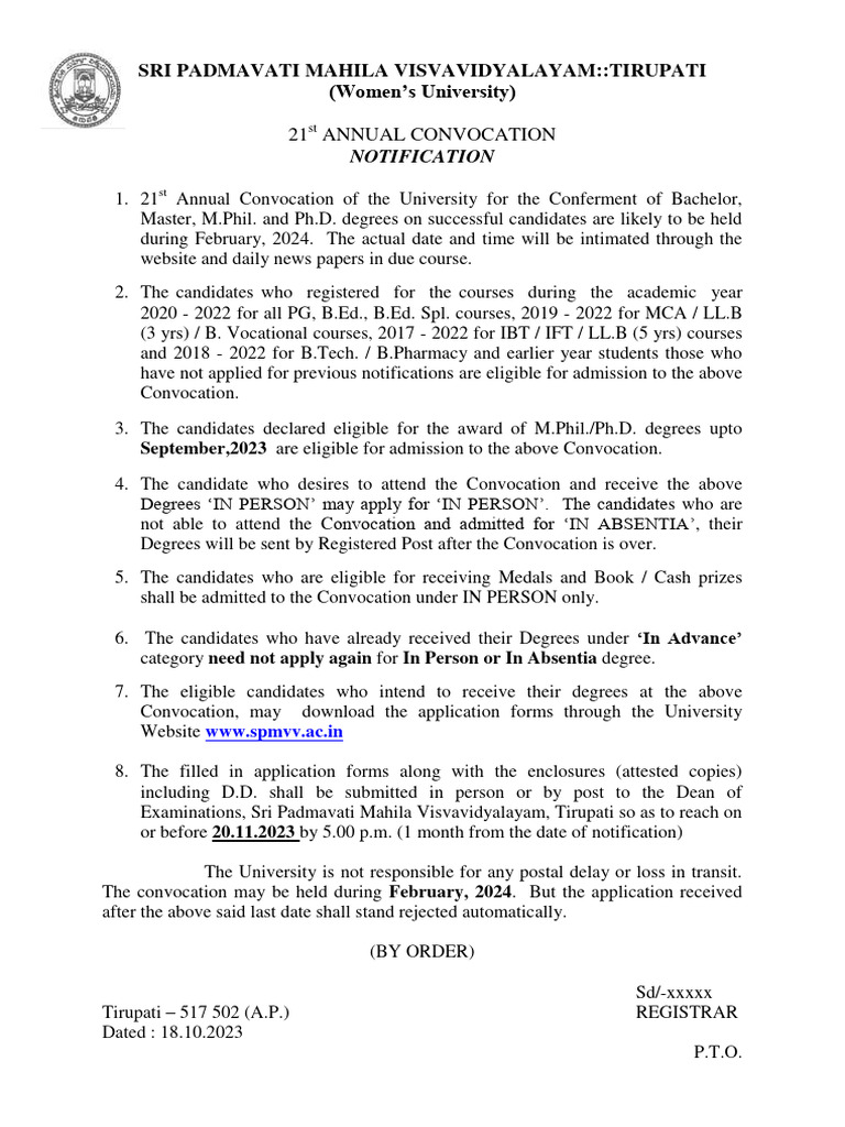 21st Convocation Notification | PDF