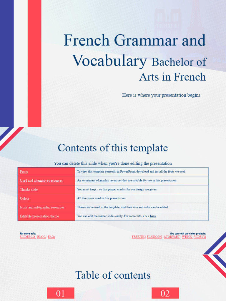 French Grammar and Vocabulary - Bachelor of Arts in French by Slidesgo ...