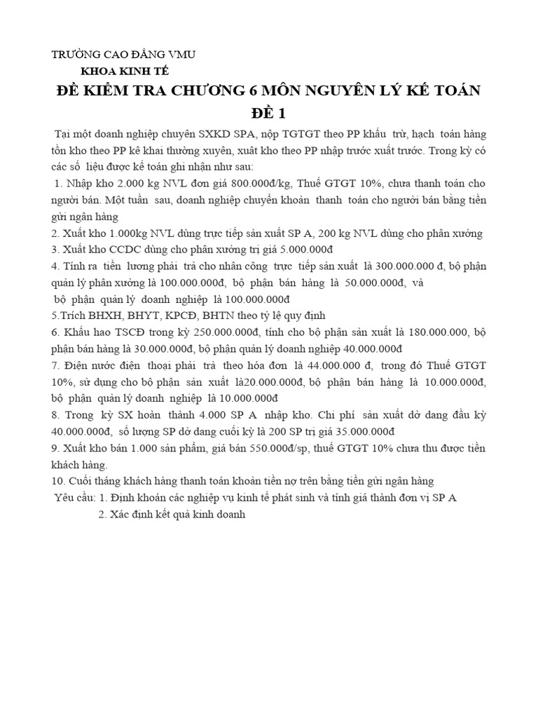 Đề kiểm tra NLKT 12 | PDF