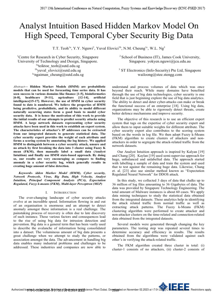 Analyst Intuition Based Hidden Markov Model On High Speed Temporal Cyber Security Big Data | PDF ...