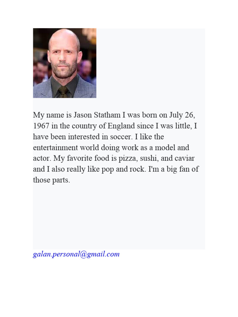 My Name Is Jason Statham I Was Born On July 26 | PDF