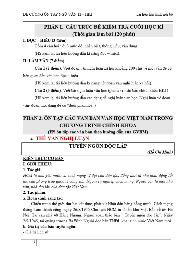 ĐỀ CƯƠNG 12- HK1 | PDF