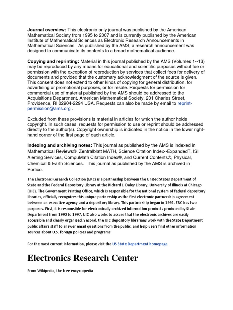 Electronics Research Center: Journal Overview: This Electronic-Only ...