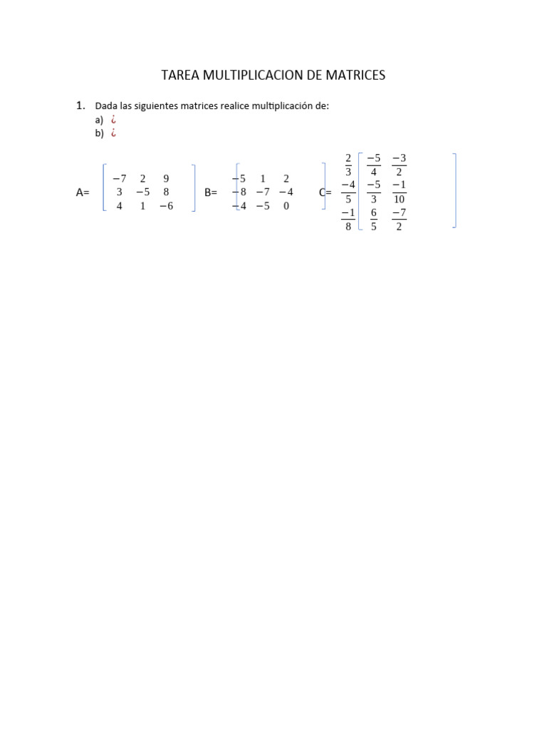 Tarea Multiplicacion Matrices 2023-4881697760806 | PDF