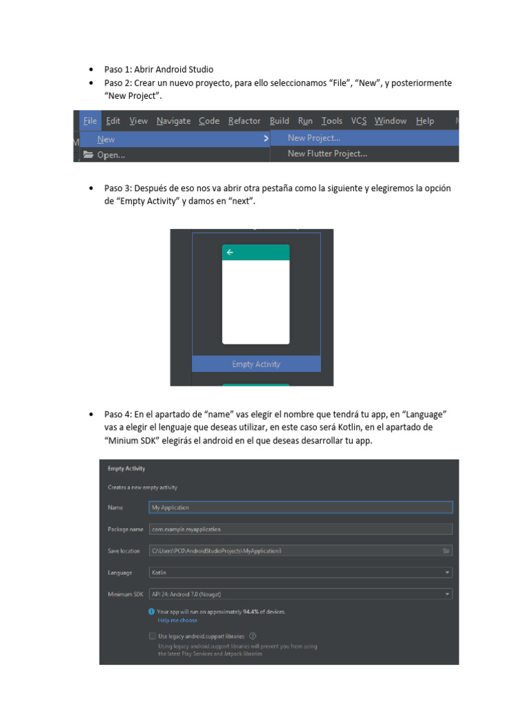 Pasos para crear una app en Android Studio | PDF