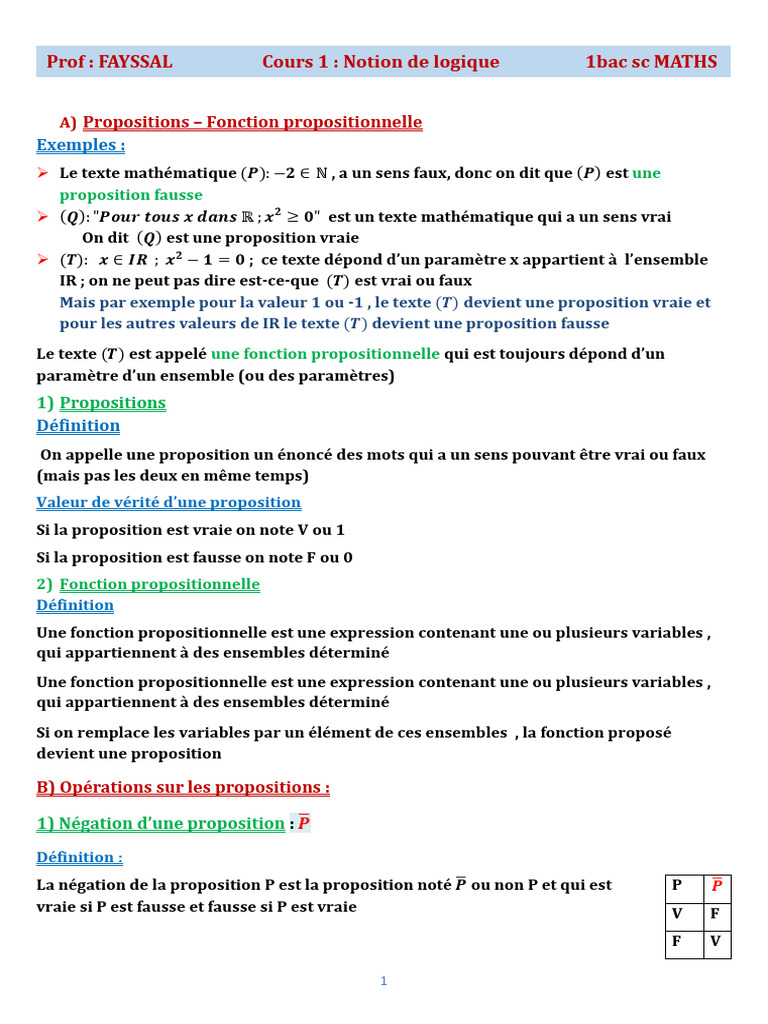 Notions de logique pour 1er bac SM | PDF | Logique mathématique ...