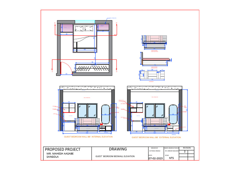 GBR Bed Wall Elevation | PDF | Bedroom | Furniture