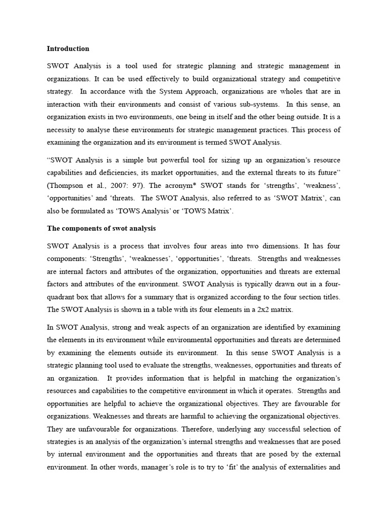 SWOT Analysis | PDF | Swot Analysis | Strategic Management