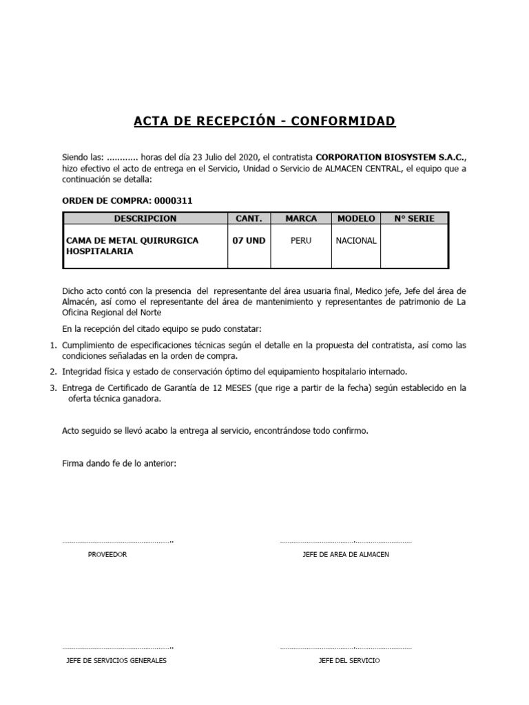 Formato Actas de Recepcion | PDF