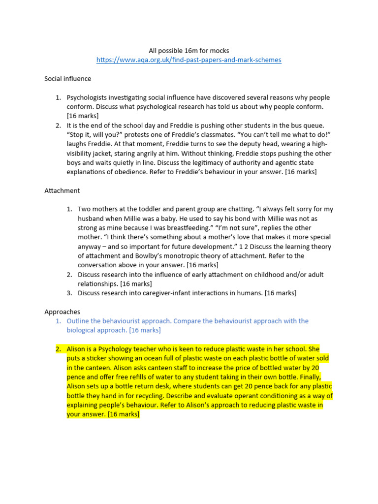 Possible 16m - Mocks | Download Free PDF | Classical Conditioning | Cognitive Psychology