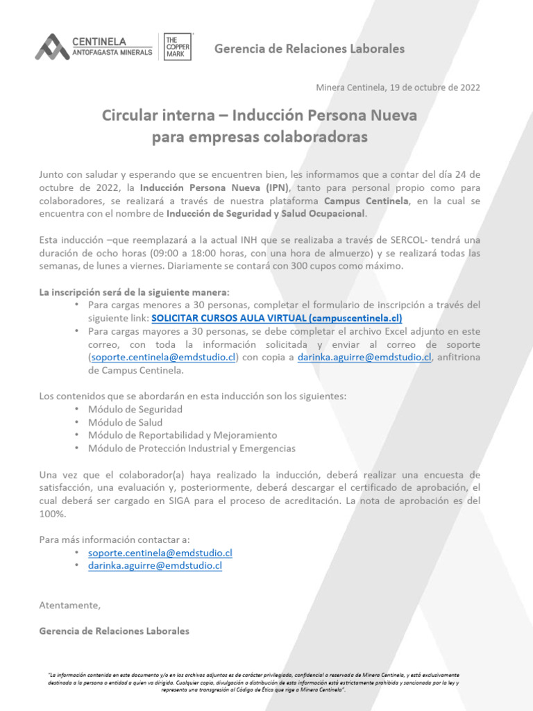 Circular Interna - Induccion Persona Nueva | PDF