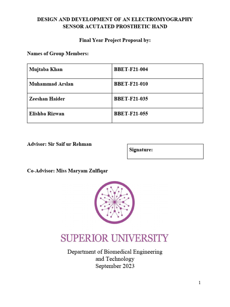 Fyp Prposal | PDF | Prosthesis | Electromyography
