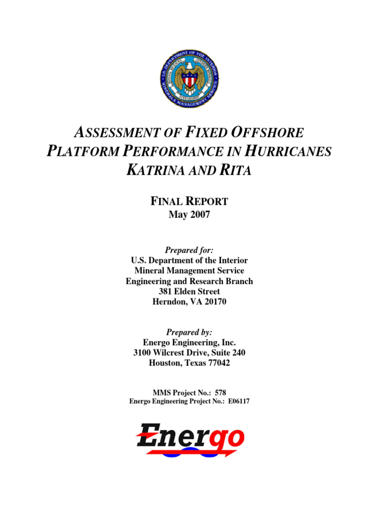 Assessment of Fixed Offshore Platform Performance in Hurricanes Katrina and Rita | PDF ...