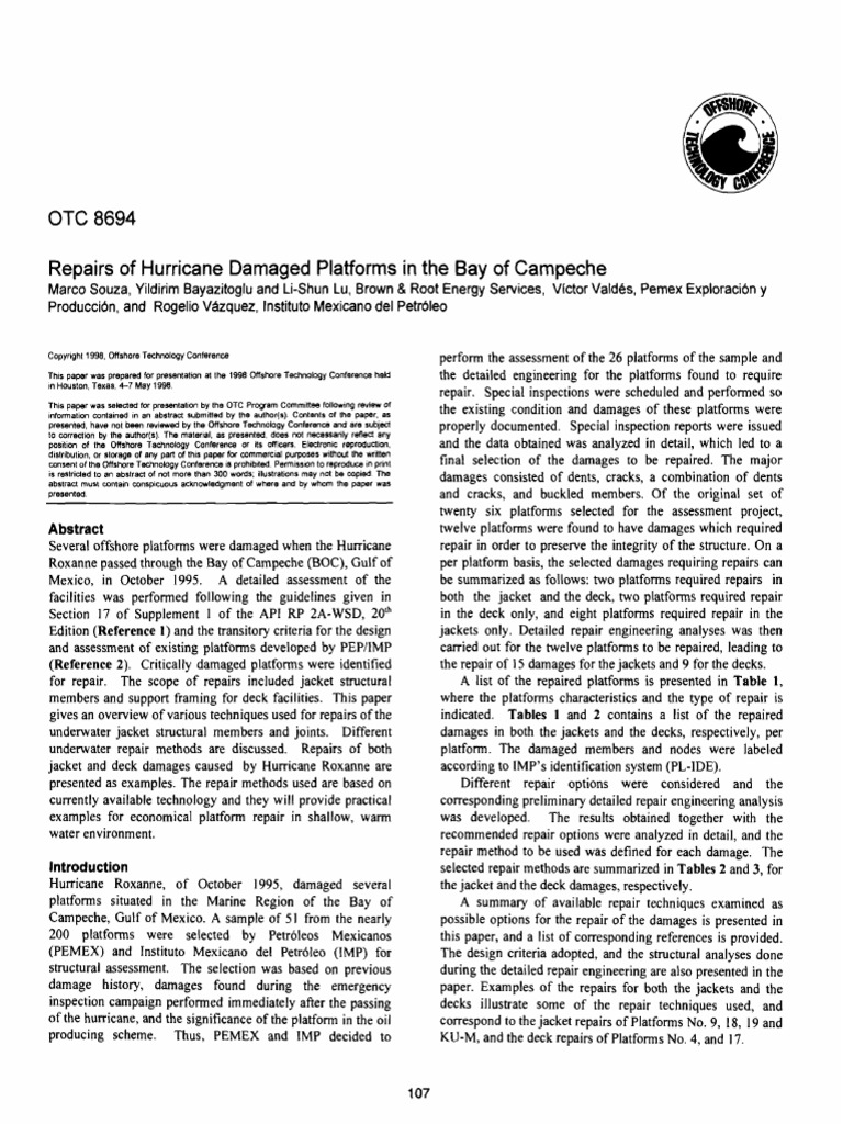 Repairs of Hurricane Damaged Platforms in The Bay of Campeche | PDF ...