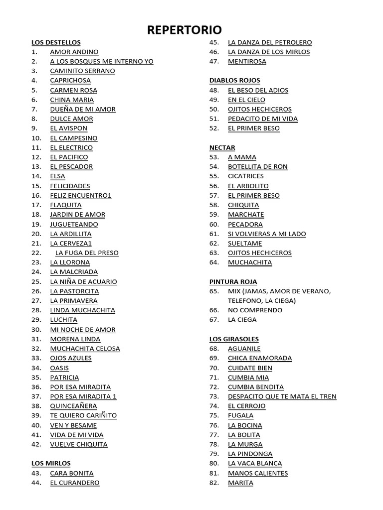 Repertorio Musical Variado y Popular | PDF