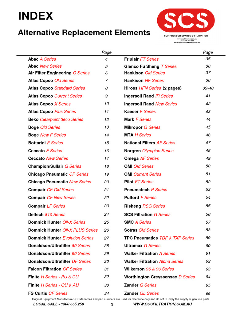 SCS Alternative Inline Filter Elements Cross Reference NP | PDF | Filtration | Environmental ...