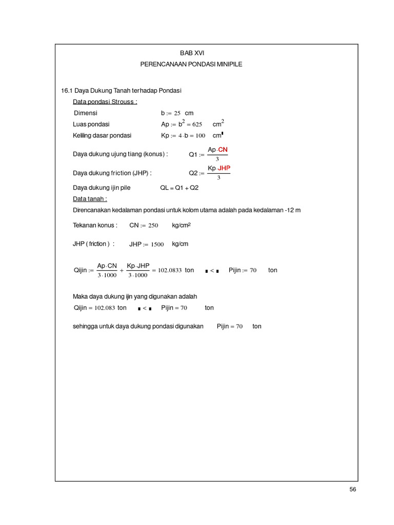 Mathcad - Bab 16 Perencanaan Pondasi Minipile | PDF