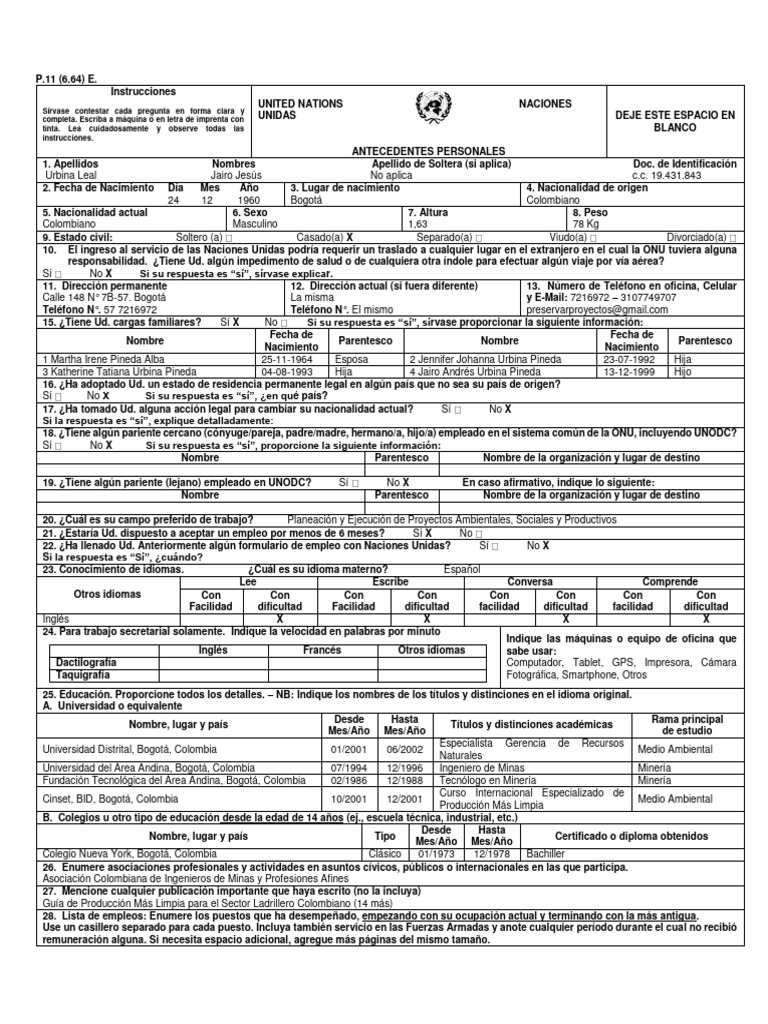 Formato P11 Ingeniero Jairo Jesús Urbina Leal | PDF | Colombia | Minería