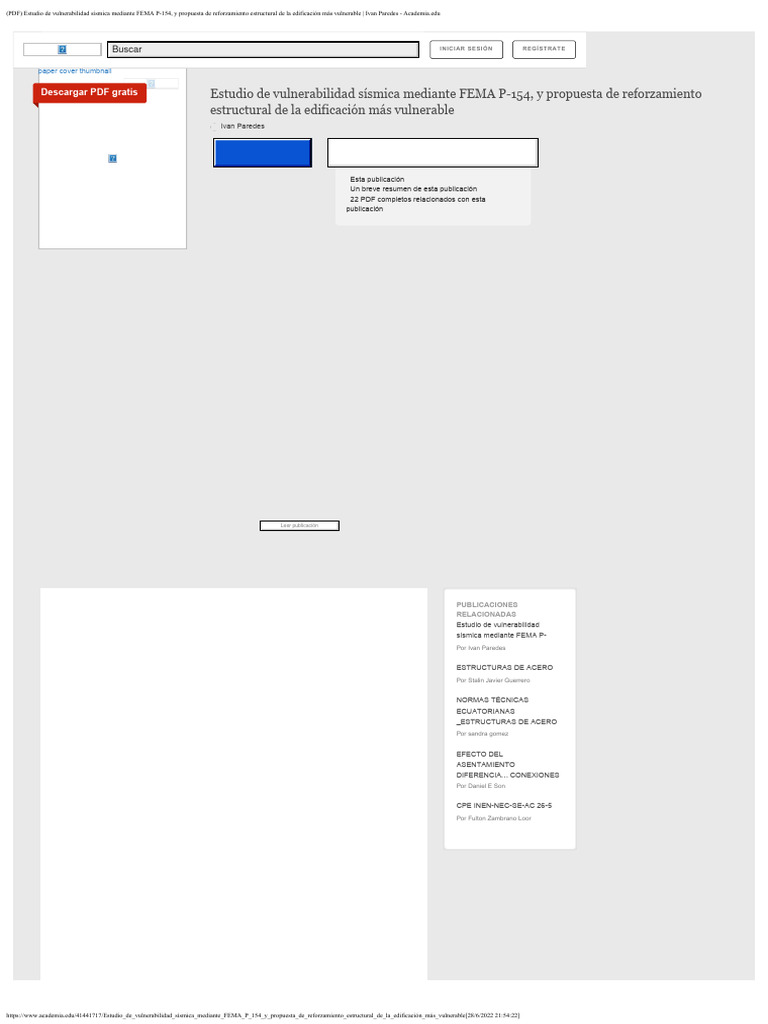 (PDF) Estudio de Vulnerabilidad Sísmica Mediante FEMA P-154, y ...