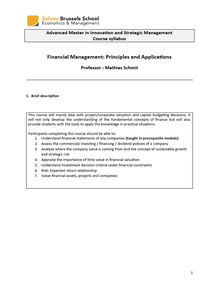 2023 Advanced Master Course Syllabus Finance | PDF | Valuation (Finance ...
