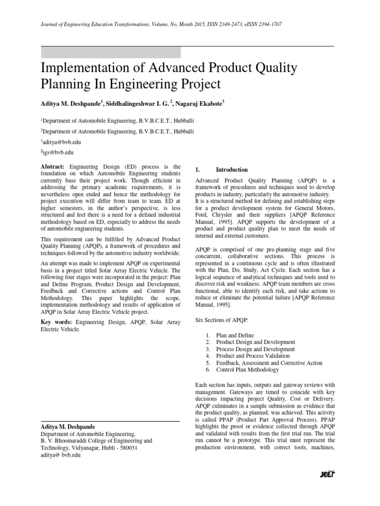 09 2015-ImplementationofAPQP | PDF | International Standard Serial ...