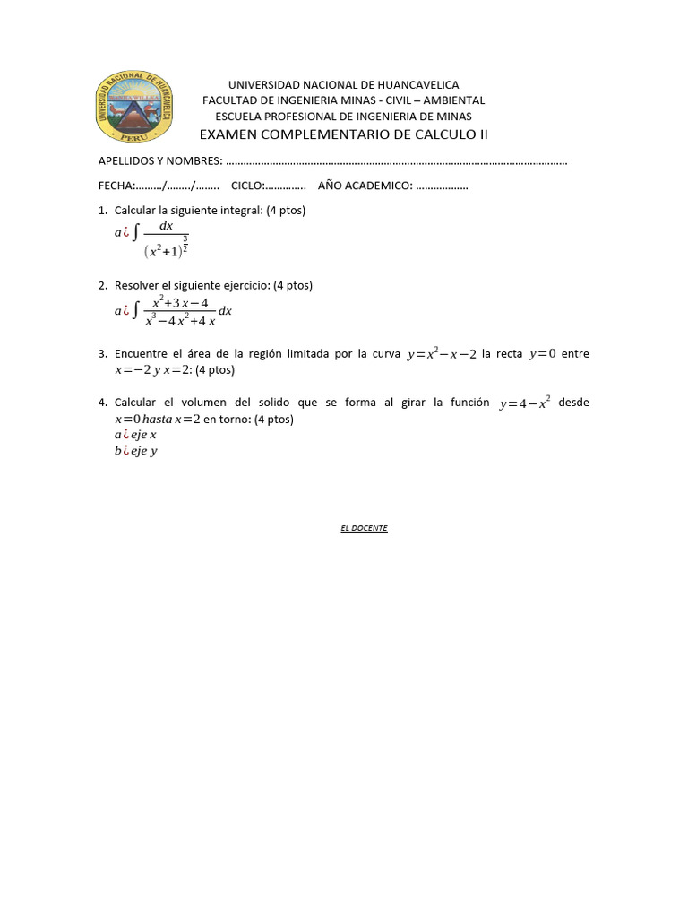 EXAMEN Complementario DE CALCULO II 2023 | PDF