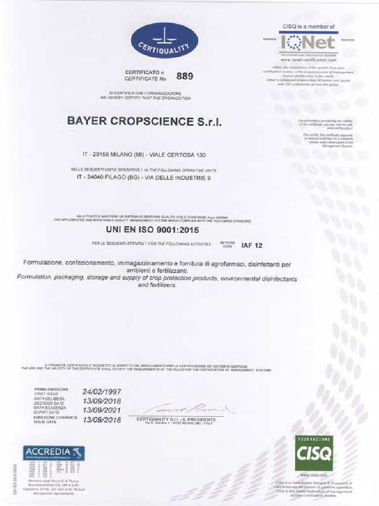 Certificato ISO 9001 2015 emiss 2018 | PDF | Iso 9000 | Business Process