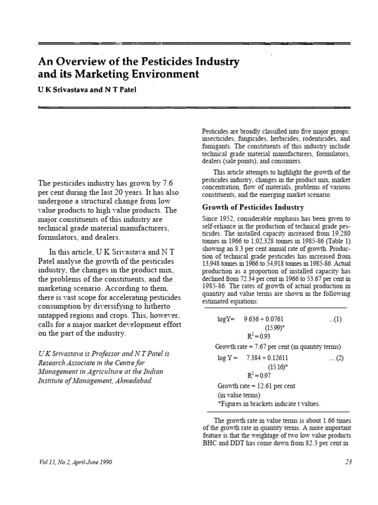 Srivastava Patel 1990 An Overview of The Pesticides Industry and Its Marketing Environment | PDF ...