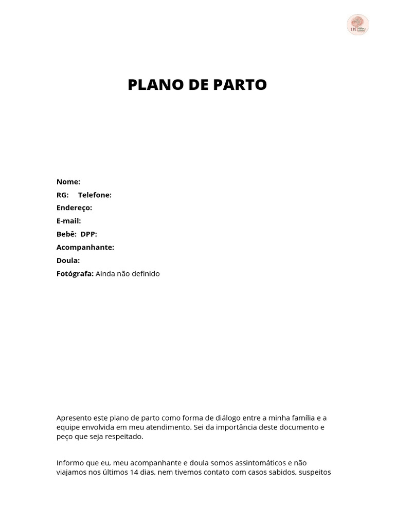 Plano de Parto Template | PDF | Parto | Especialidades médicas Plano de Parto Template | PDF | Parto | Especialidades médicas