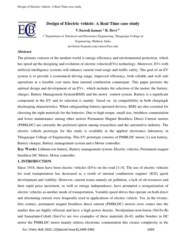 Design of Electric Vehicle: A Real Time Case Study: V.Suresh Kumar B ...