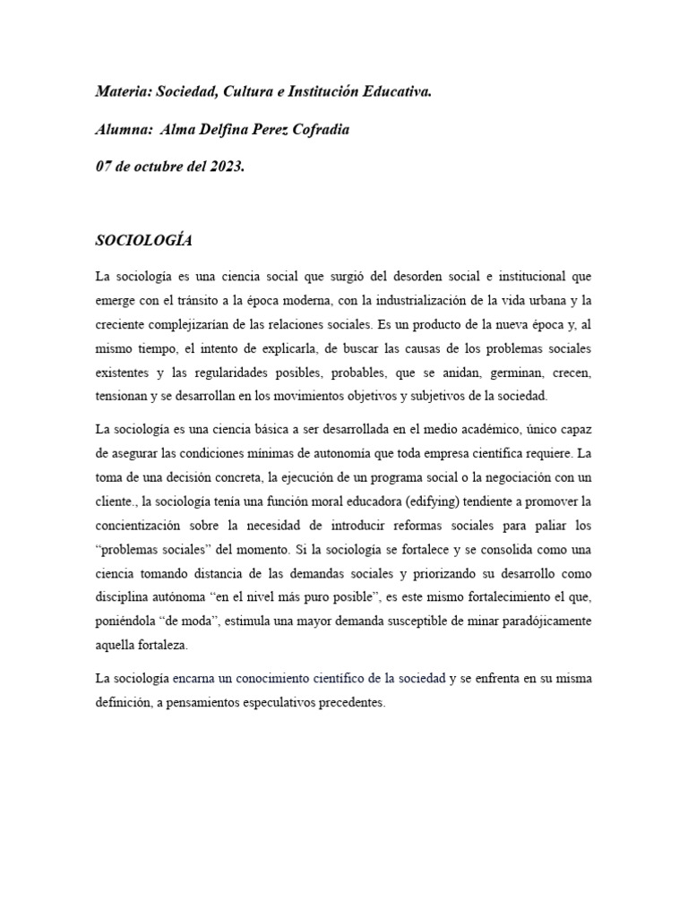 Tarea Sociologia Prof. Alan 2 | PDF | Sociología | Sociedad