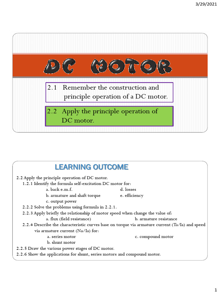 2.2 - DC Motor | PDF | Electric Motor | Electromagnetic Induction