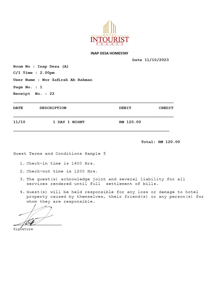 Hotel Receipt | PDF
