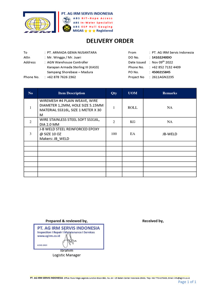 14102240do - Delivery Order | PDF | Building Materials | Secondary ...