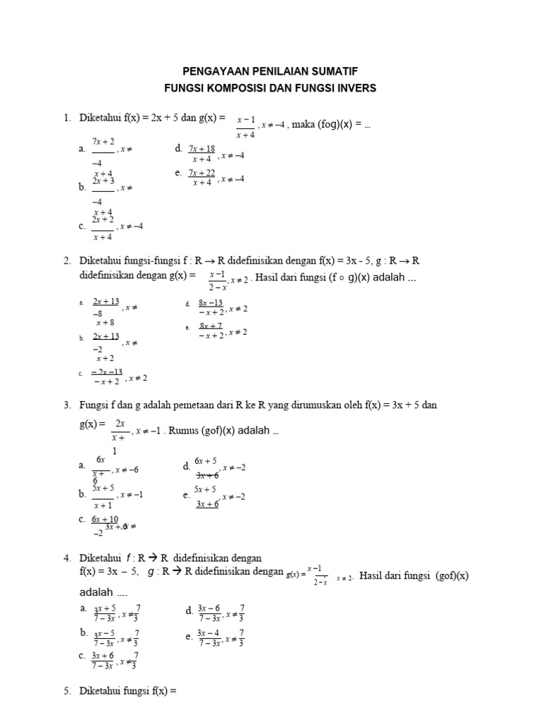 Latihan Soal Fungsi Komposisi Dan Fungsi | PDF